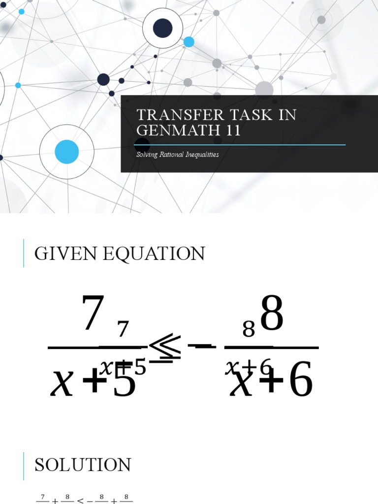 Transfer Task in Genmath 11: Solving Rational Inequalities | PDF