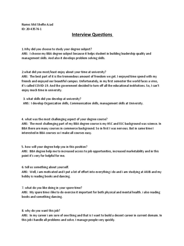 Interview Questions | PDF | Organizational Culture | Psychology
