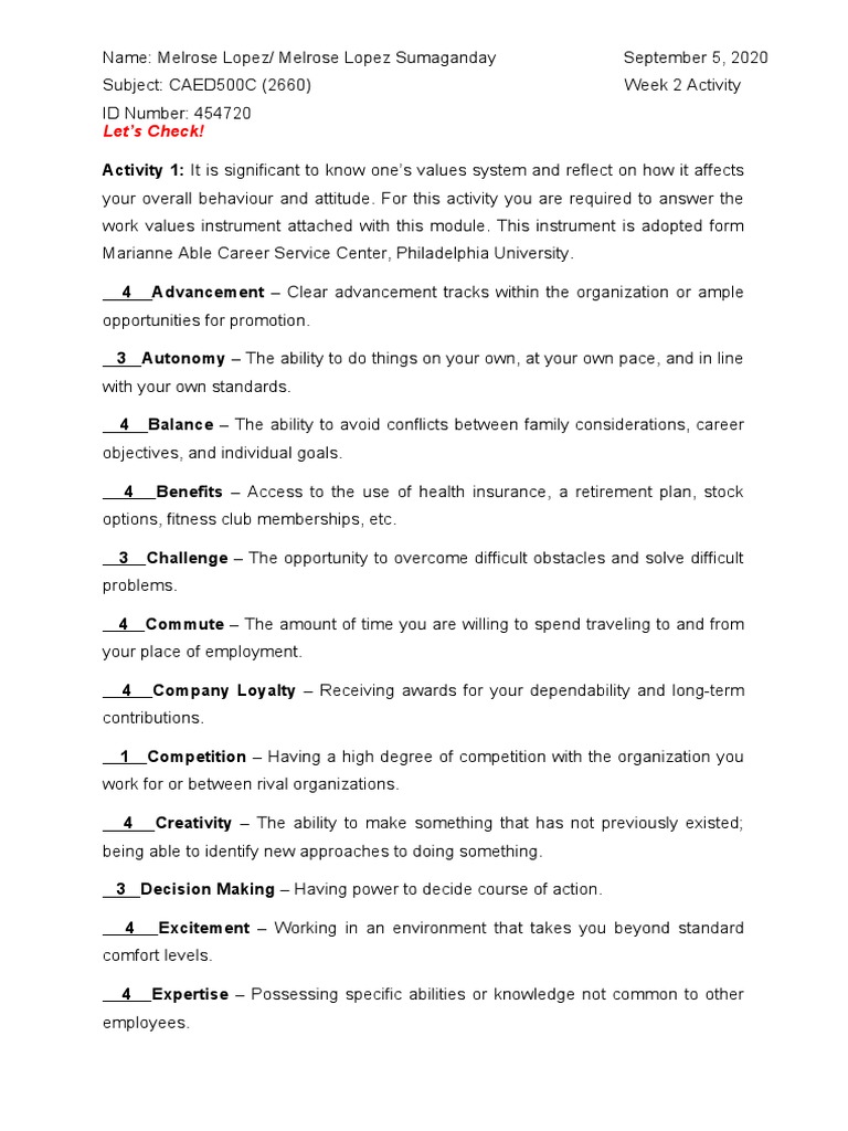 Week2 Activities | PDF | Goal | Value (Ethics)