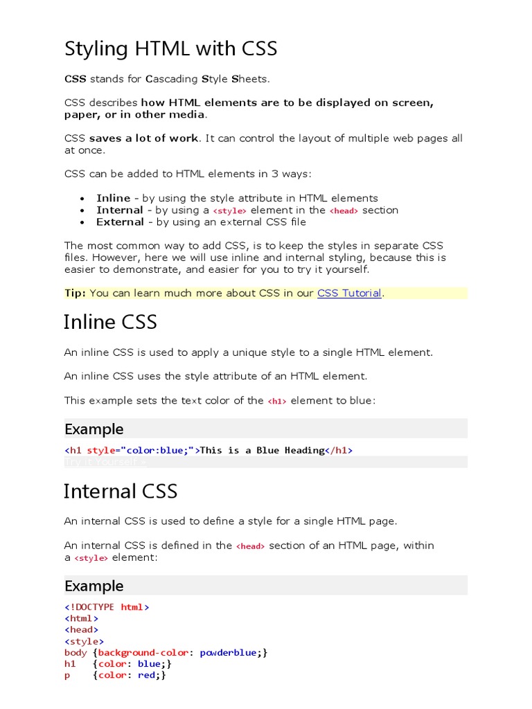 Styling HTML With CSS: Example | PDF | Cascading Style Sheets | Html