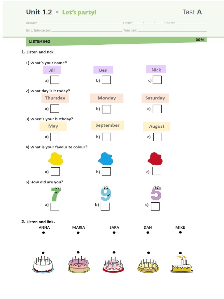 Nick Ben Jill: Listen and Tick. 1) What's Your Name? | PDF | Language ...