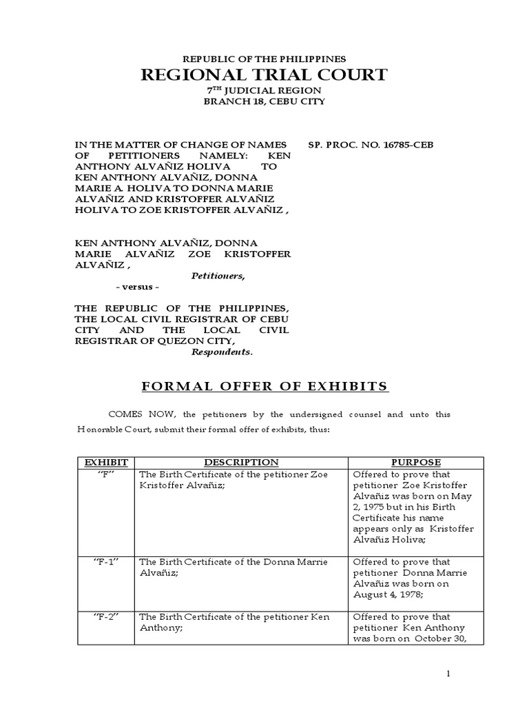 Formal Offer of Exhibit ALVAÑIZ | PDF | Common Law | Virtue