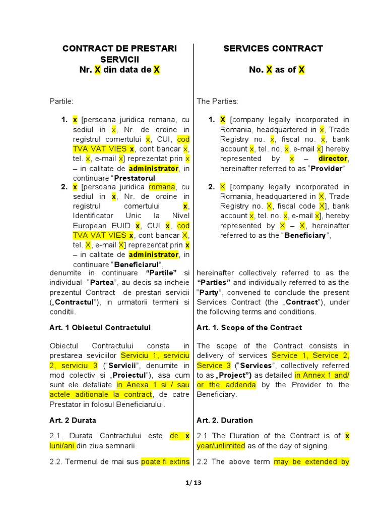 Model - Contract Prestari Servicii - Ro - en | PDF | Confidentiality ...