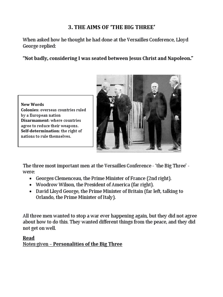 Aims of the Big Three at Versailles | PDF | Treaty Of Versailles ...
