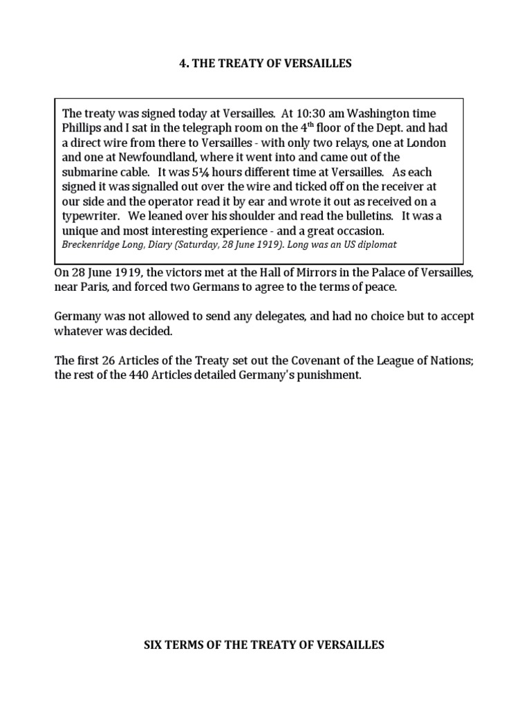 Summary of the Treaty of Versailles | PDF | Treaty Of Versailles ...