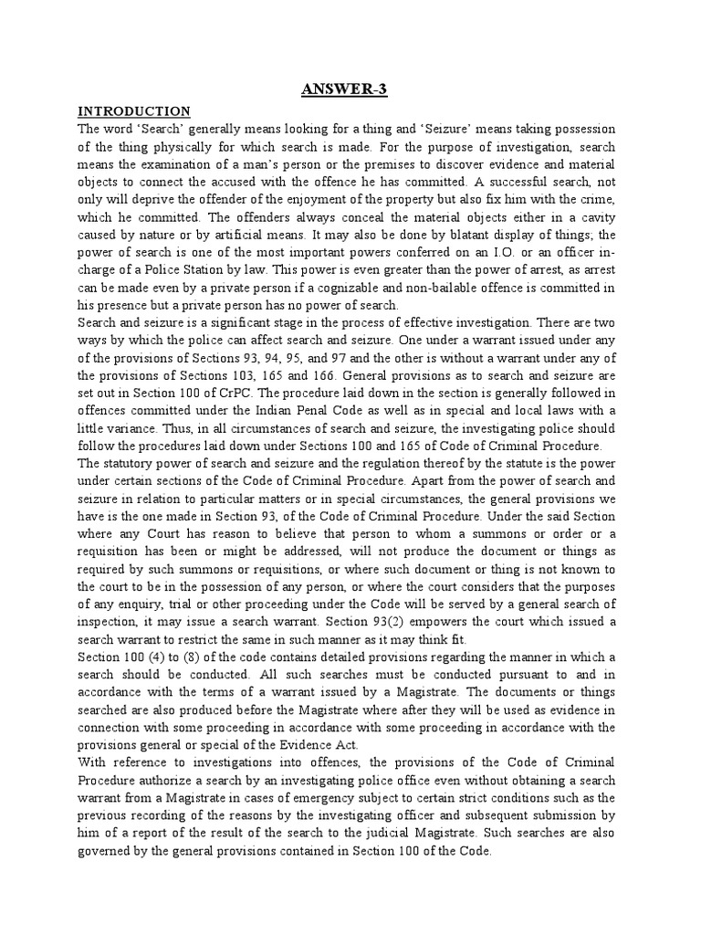 CRPC Answer 3 & 5 | PDF | Bail | Search And Seizure