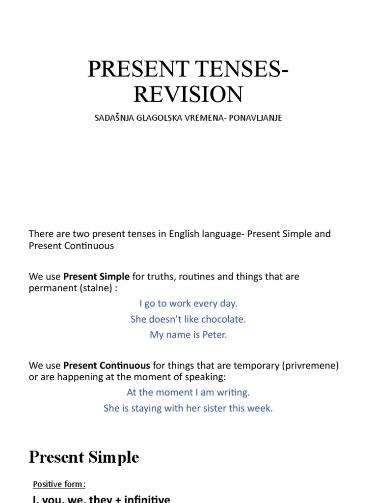 Present Tenses Revision | PDF | Grammatical Tense | Verb