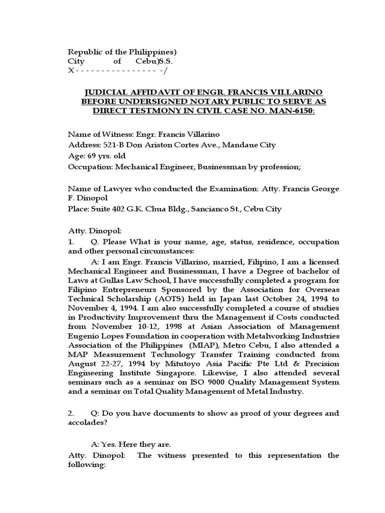 Testimony of Engineer Francis Villarino Regarding Structural Damage to ...