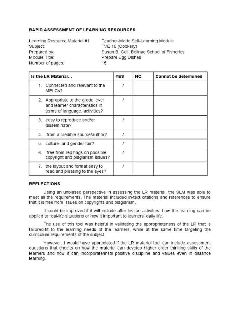 Rapid Assessment of Learning Resources | PDF