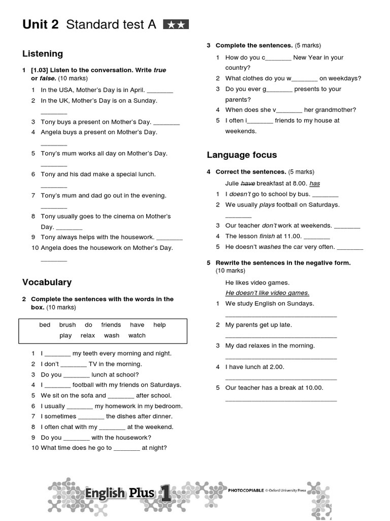Unit 2 Standard Test A | PDF | Vocabulary | Linguistics
