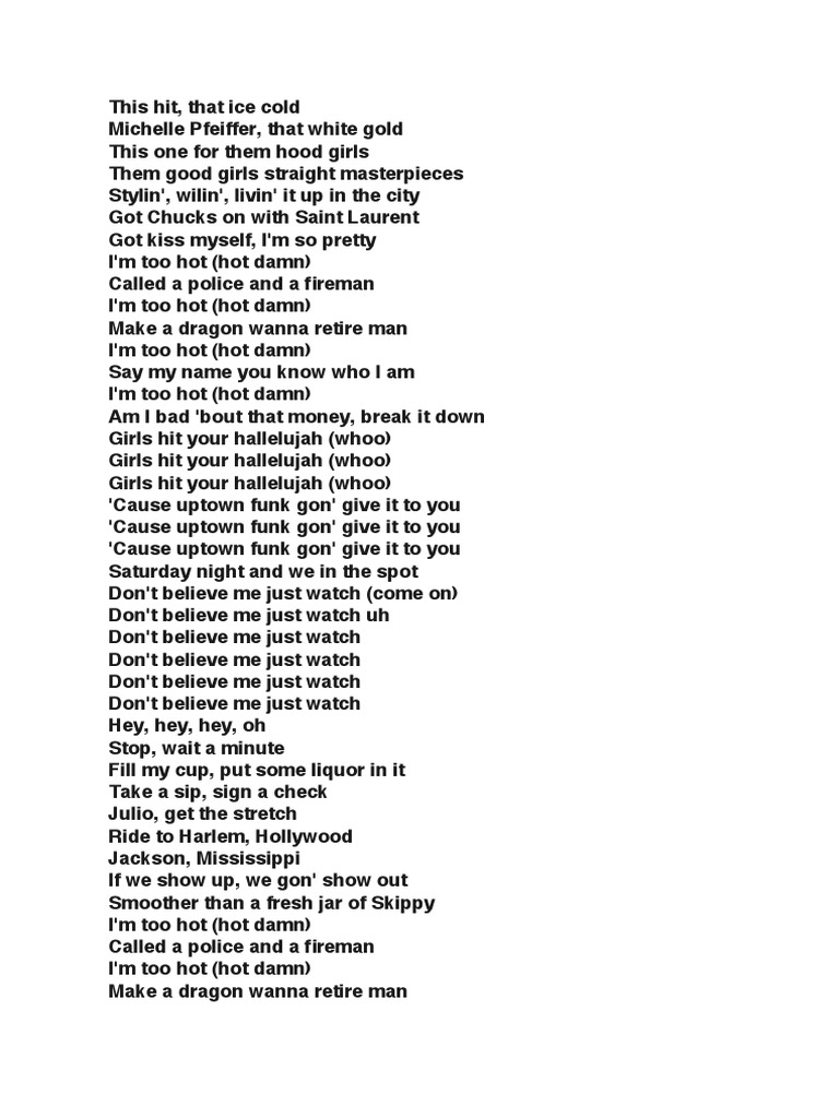 Letras De Funk Uptown Mark Ronson Ft. Bruno Mars Uptown Funk TAB+1