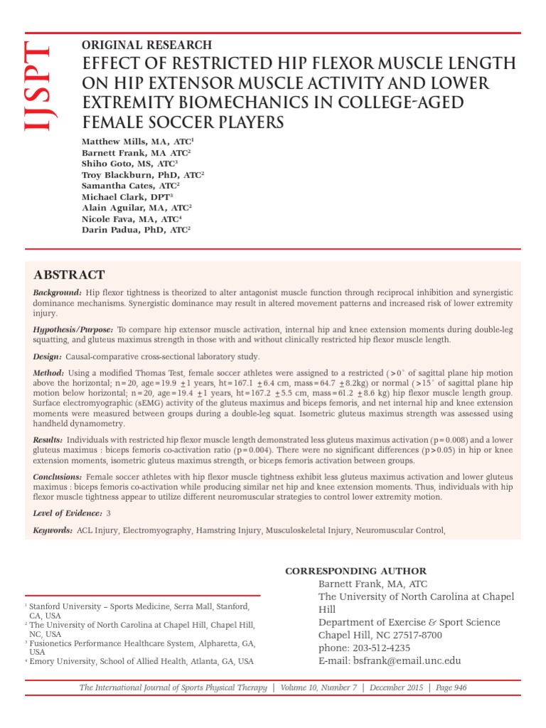 Effect of Restricted Hip Flexor Muscle Length On Hip Extensor Muscle ...