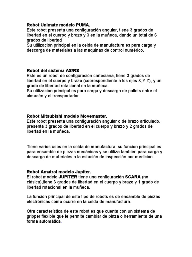 Robot Unimate Modelo PUMA | PDF | Android (robot) | Robot