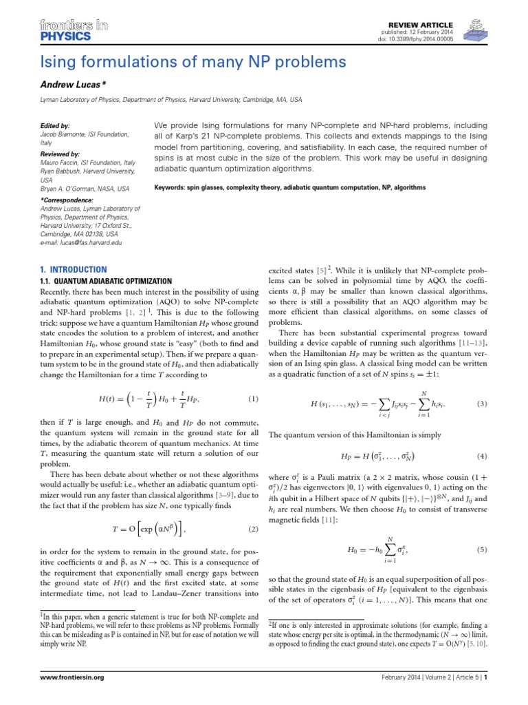 Ising Formulation of NP Problems | PDF | Quantum Computing | Time Complexity