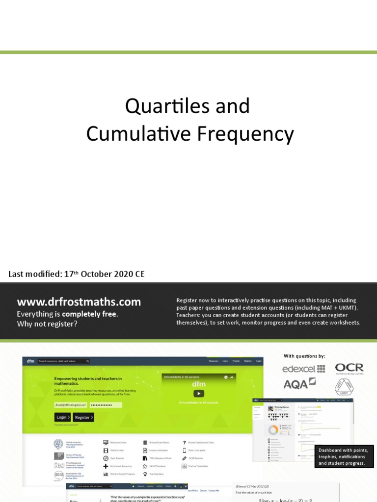 Igcse Iqr And Cumulativefrequency For Gx Girls Pdf Quartile Median