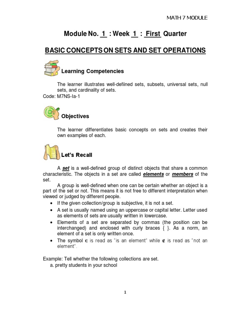MATH Grade 7 Quarter 1 Module 1 Week 1 | PDF | Empty Set | Set ...