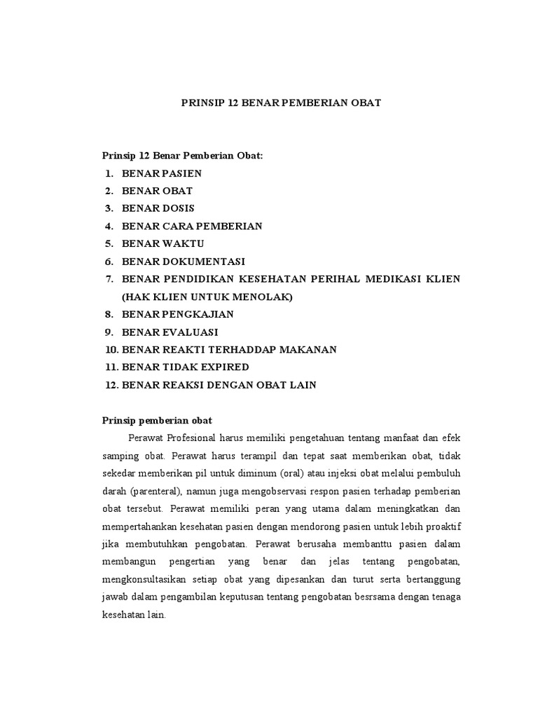 Prinsip 12 Benar Pemberian Obat | PDF | Kesehatan Holistik