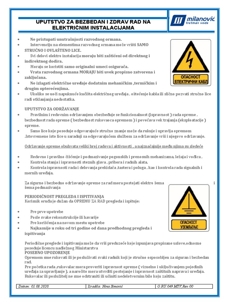 Uputstvo za rad na električnim instalacijama | PDF