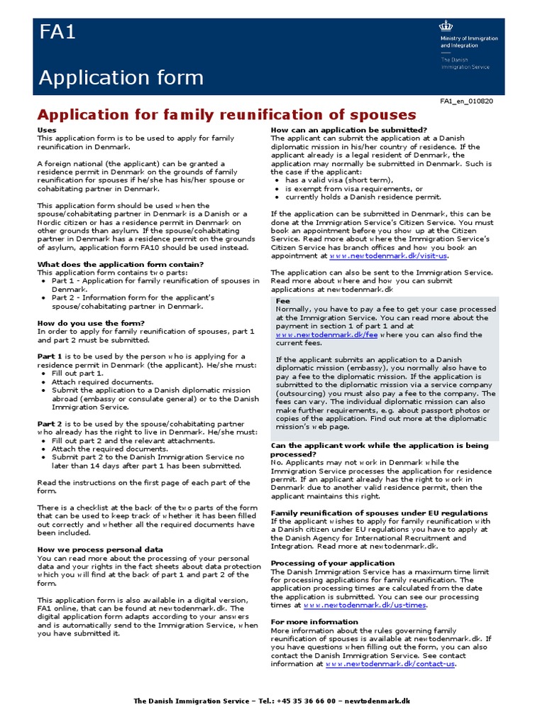 FA1 Application Form: Application For Family Reunification of Spouses ...