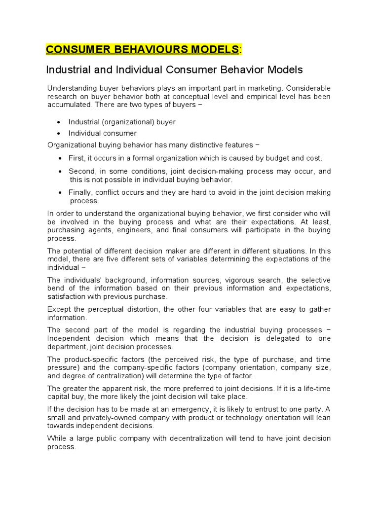 Understanding Consumer and Industrial Buyer Behavior Models | PDF ...