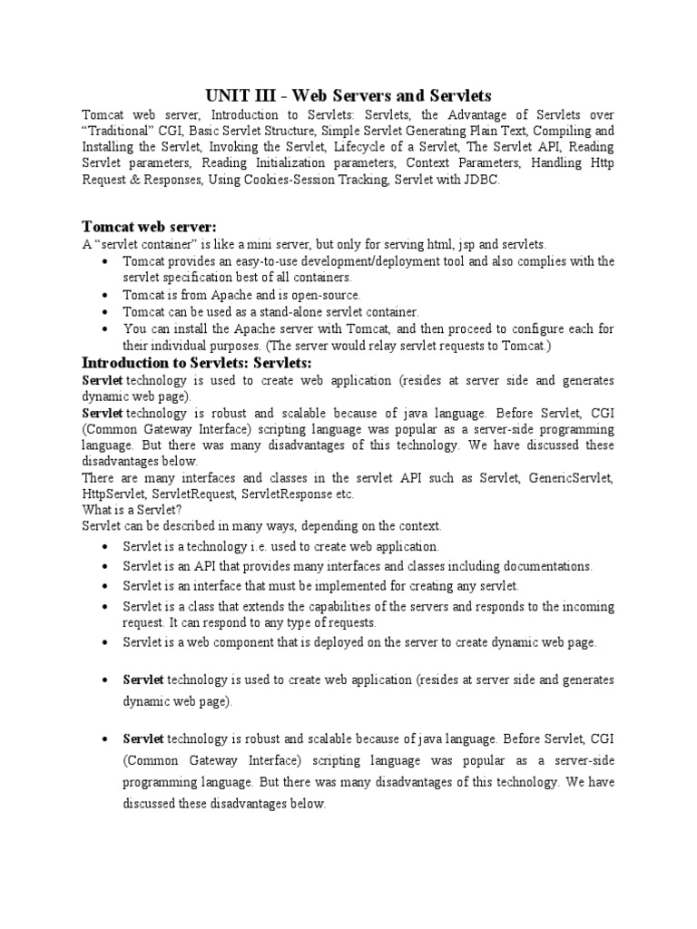 UNIT III - Web Servers and Servlets | PDF | Java Servlet | Http Cookie