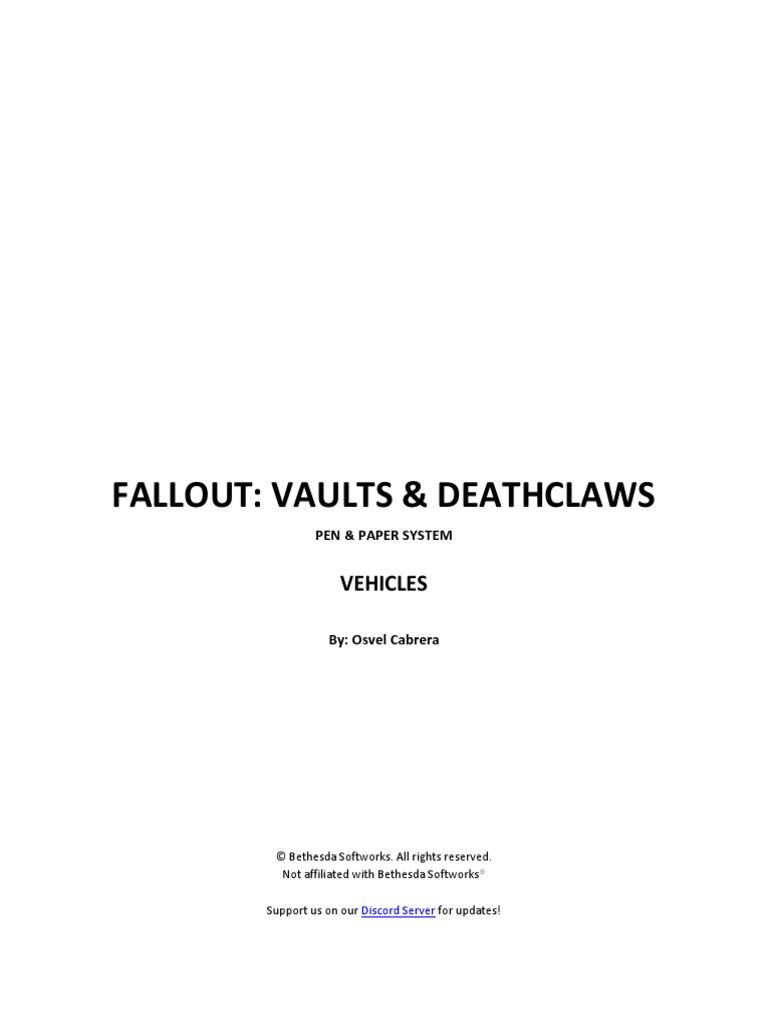 Fallout - Vaults & Deathclaws - Vehicles - V 0.6 | PDF | Tire | Vehicles