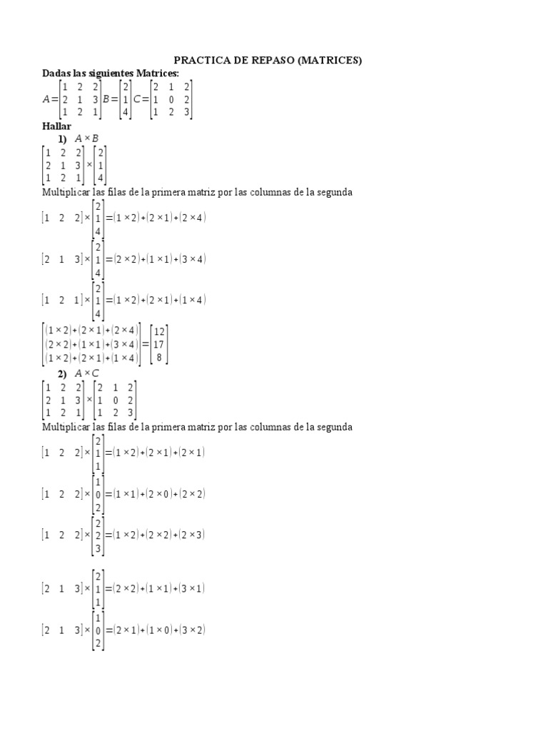 PRACTICA DE REPASO - MATRIcES | PDF