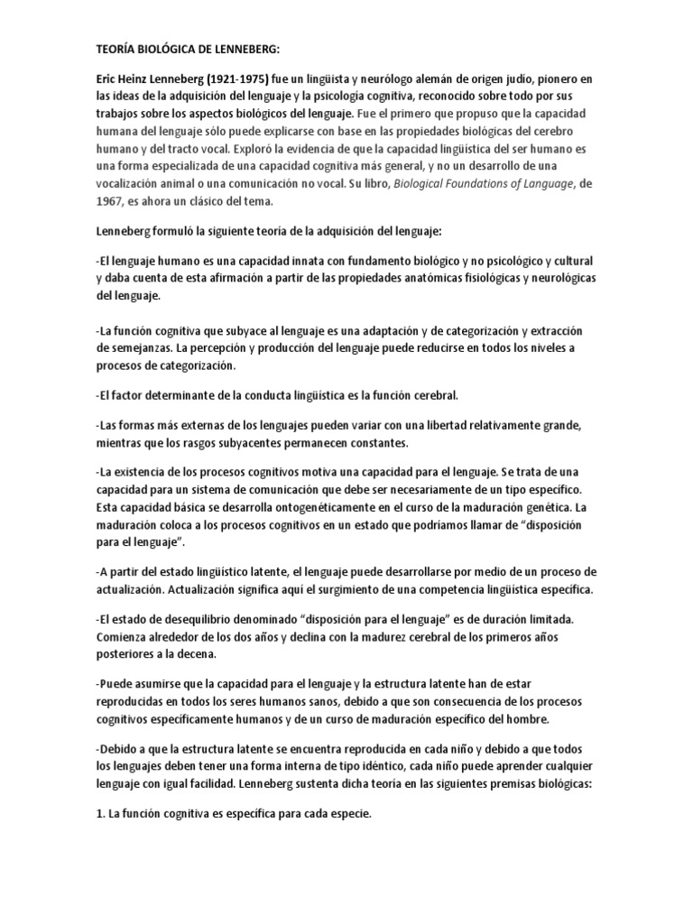 Teoria Lenneberg | PDF | Aquisición de idioma | Cerebro