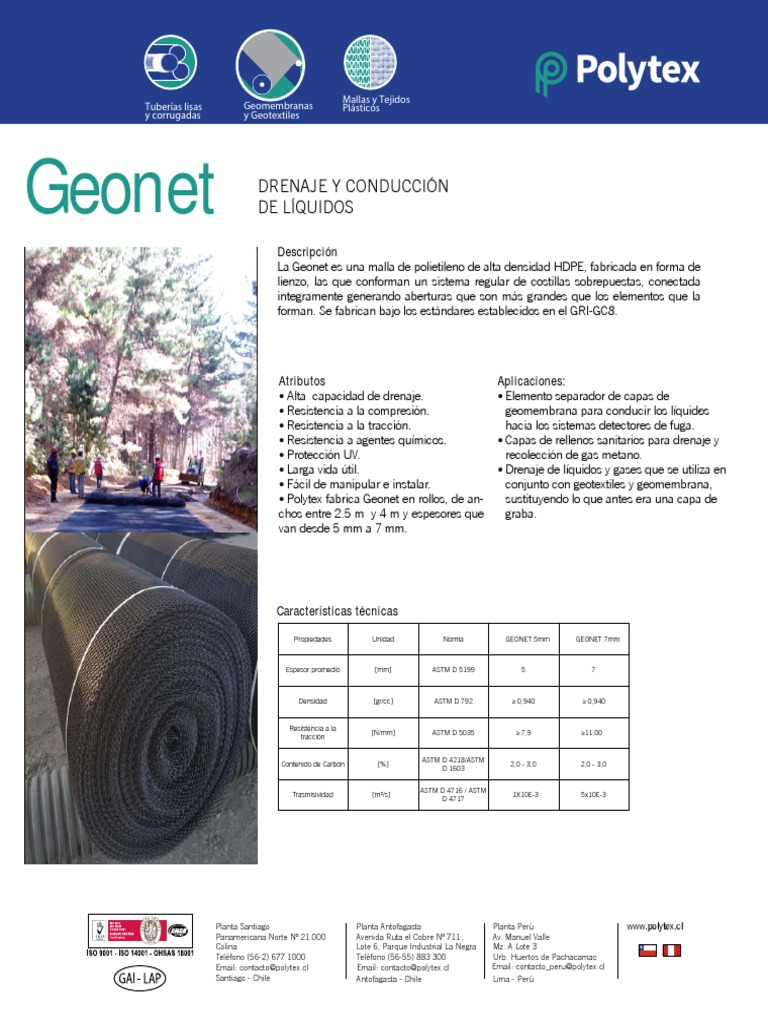Descripción y aplicaciones de la Geonet para drenaje y conducción de ...