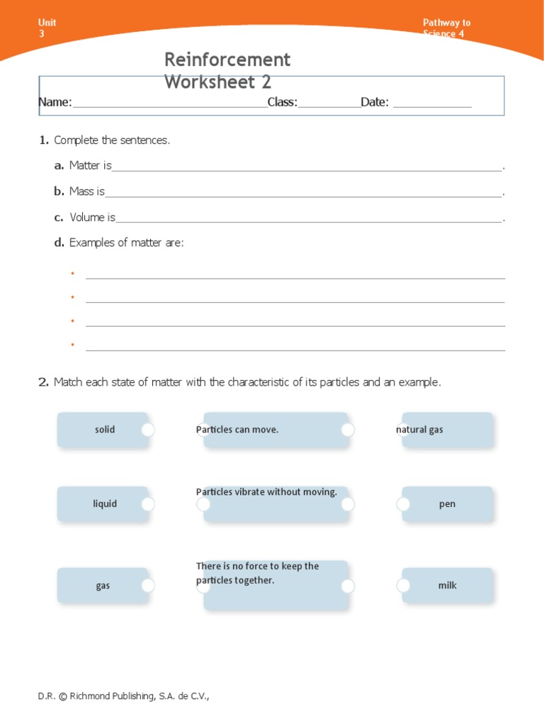 Reinforcement Worksheet 2: Name: Class: Date | PDF | Force | Gases