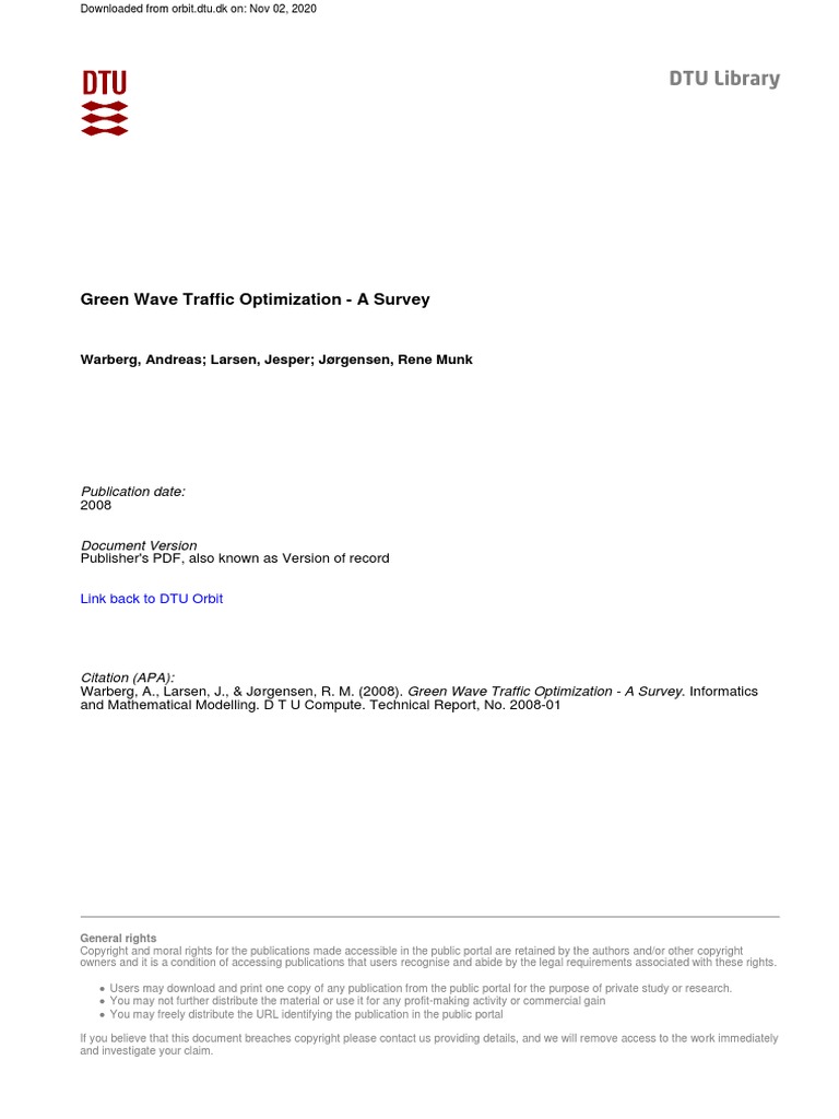 Green Wave Traffic Optimization - A Survey: Warberg, Andreas Larsen ...