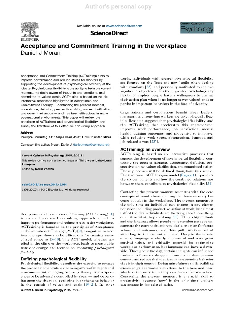 ACTraining for Workplace Flexibility | PDF | Mindfulness | Psychotherapy