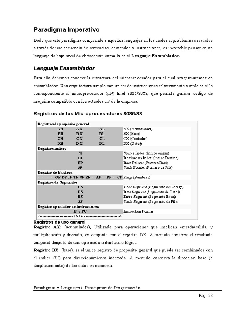 Unidad II - 1 Paradigma Imperativo, Introducción, Ensamblador | PDF | Poco | Lenguaje ensamblador