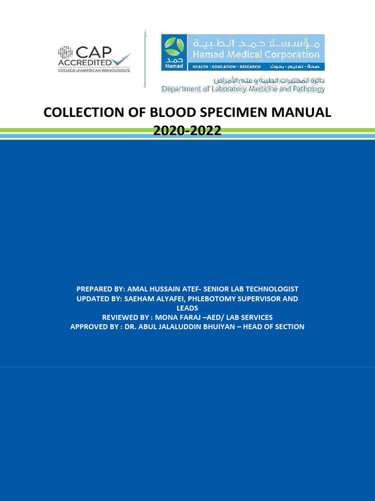 COLLECTION OF BLOOD SPECIMENS MANUAL 2018-2020 - For Lab Guide PDF ...