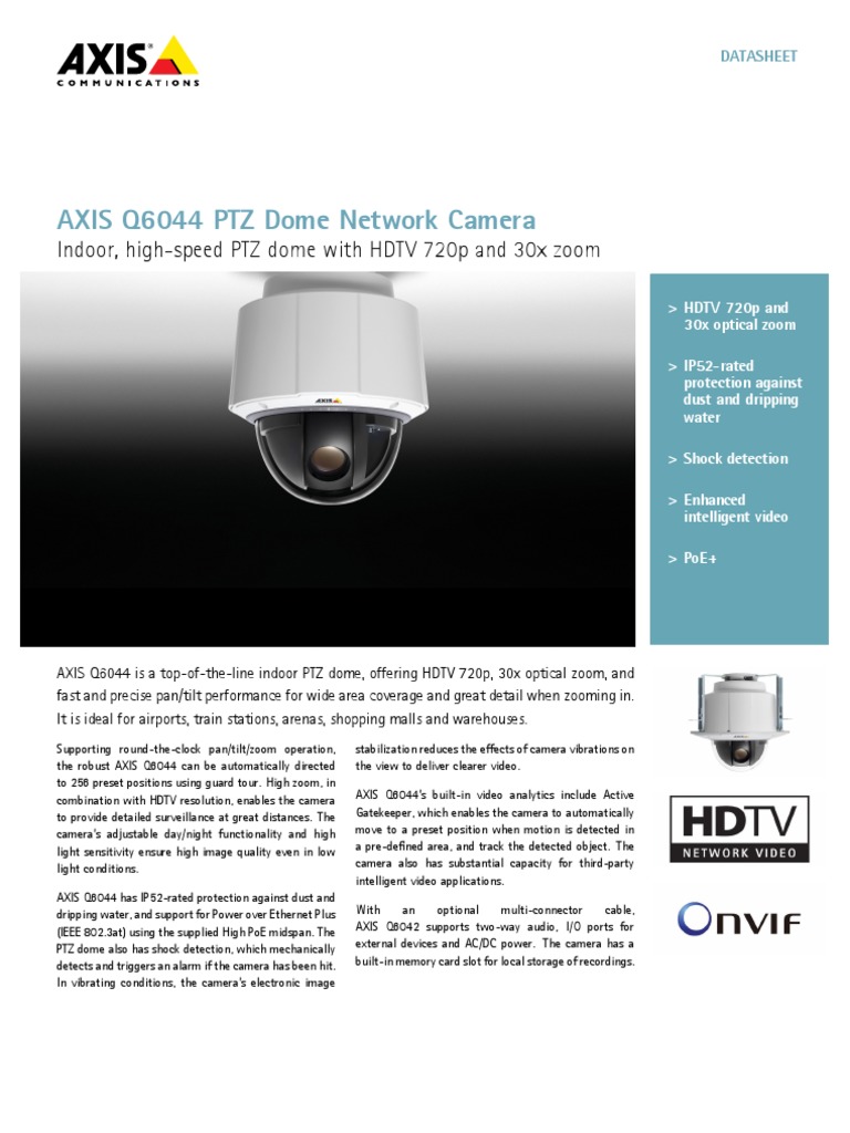 AXIS Q6044 PTZ Dome Network Camera: Indoor, High-Speed PTZ Dome With ...