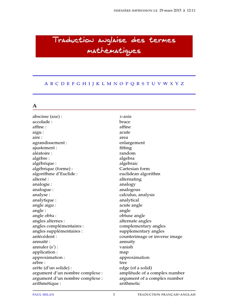 Cours Traduction Anglais Termes Mathematiques PDF | PDF | Équations ...