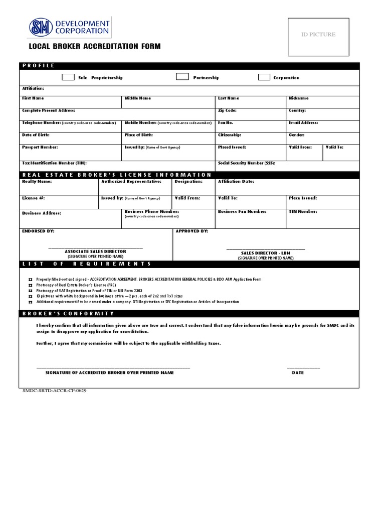 Local Broker Accreditation Form | PDF | Real Estate Broker | Identity ...