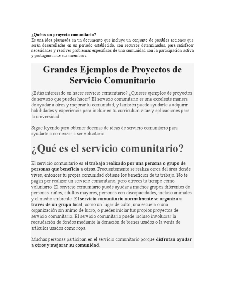 Ejemplo de Proyectos Comunitarios | PDF | Comunidad | Plan de estudios