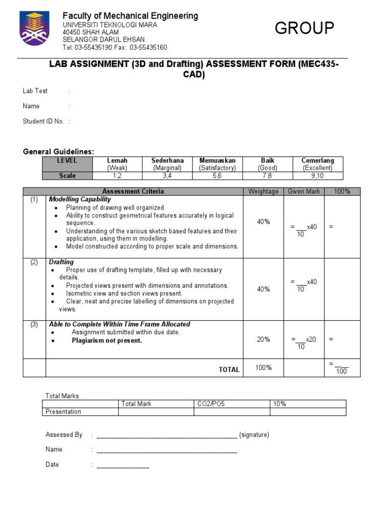 LAB ASSIGNMENT (3D and Drafting) ASSESSMENT FORM | PDF