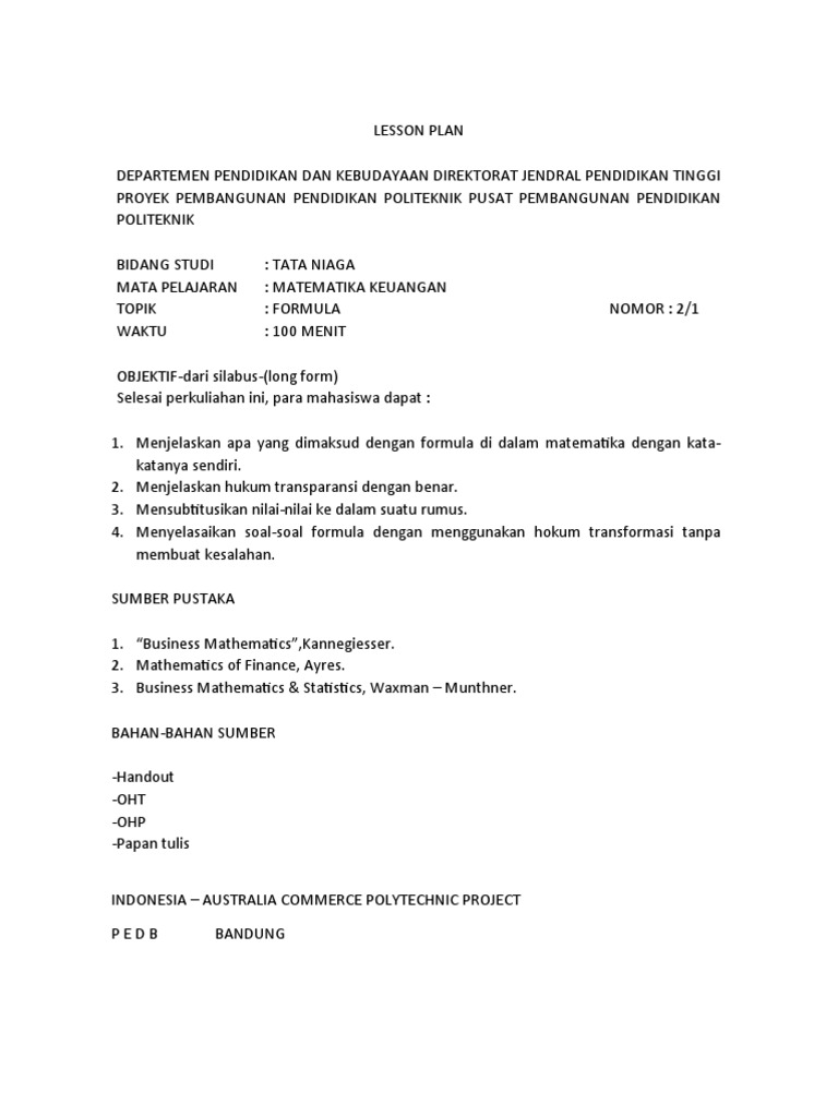 Lesson Plan Matematika | PDF