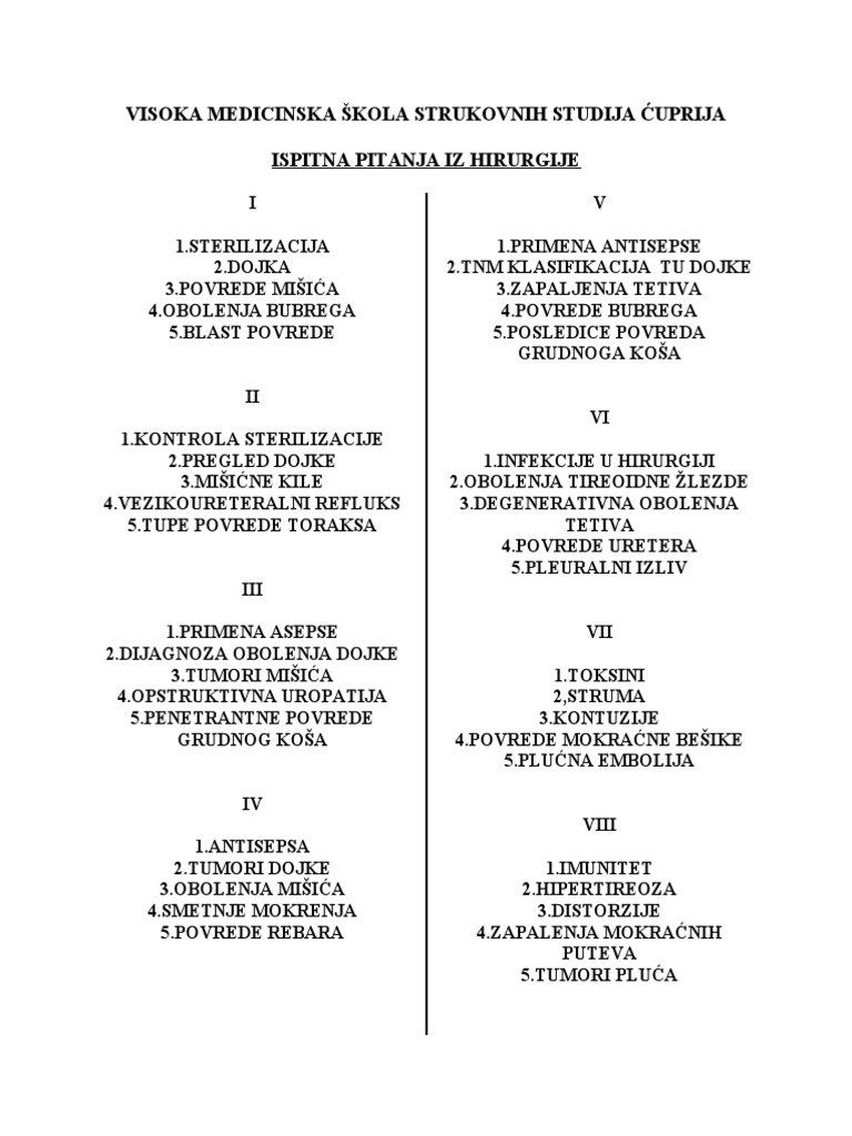 Ispitna Pitanja - Hirurgija | PDF