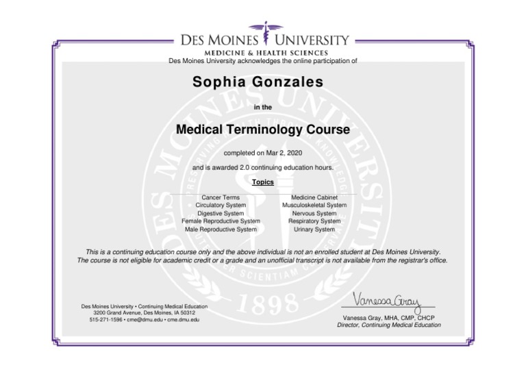 Medical Terminology Course Completion | PDF
