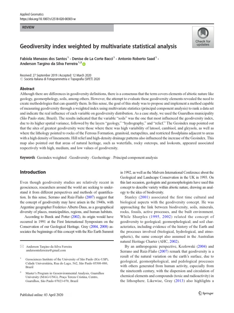 Geodiversity index weighted by multivariate statistical analysis | PDF | Principal Component ...
