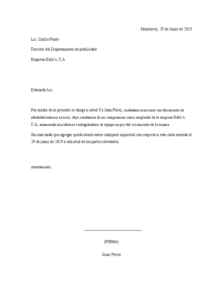 Ejemplo de Carta de Compromiso Laboral 1 | PDF