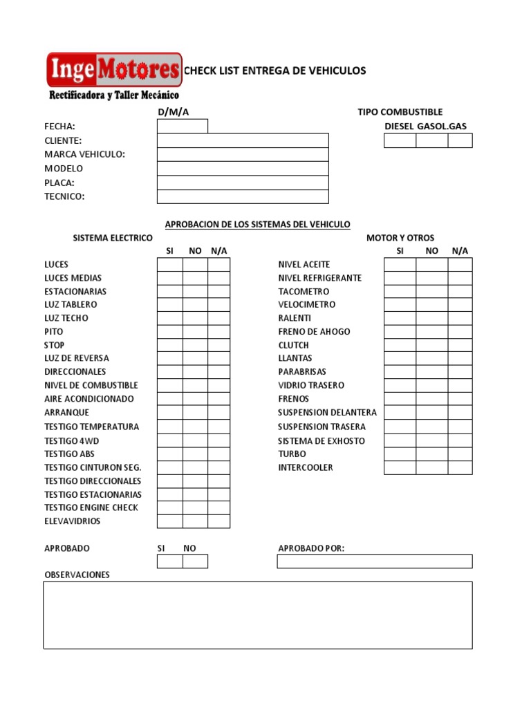 Check List Entrega Vehiculos | PDF