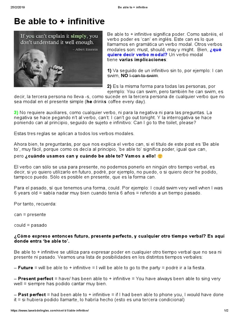 Uso de "be able to" en inglés | PDF | Verbo | Asunto (gramática)