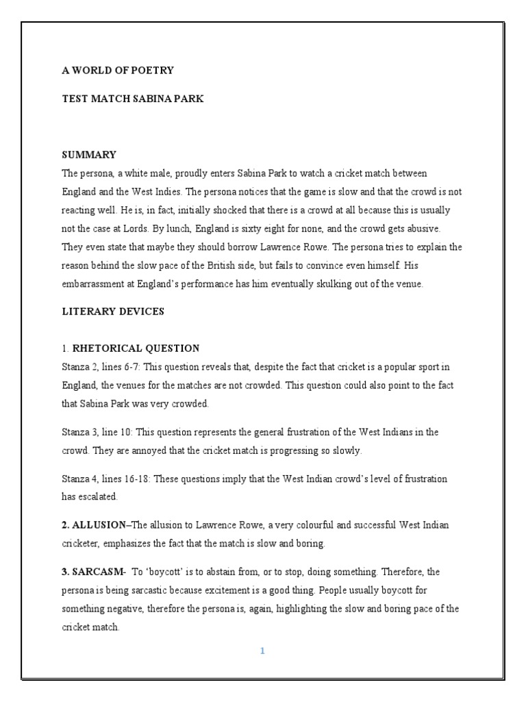 A World of Poetry Test Match Sabina Park | PDF