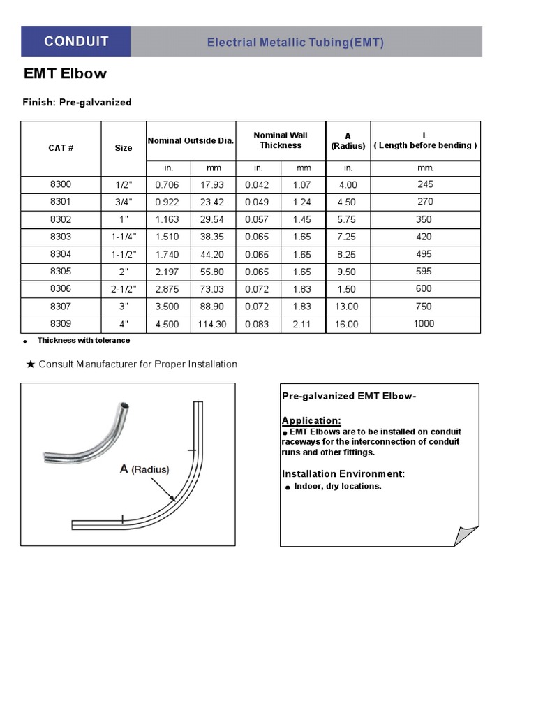 EMT Elbow: Finish: Pre-Galvanized | PDF