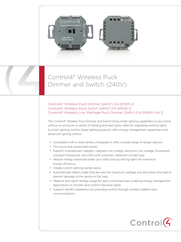 Control4® Wireless Puck Dimmer and Switch (240V) | PDF | Mains ...