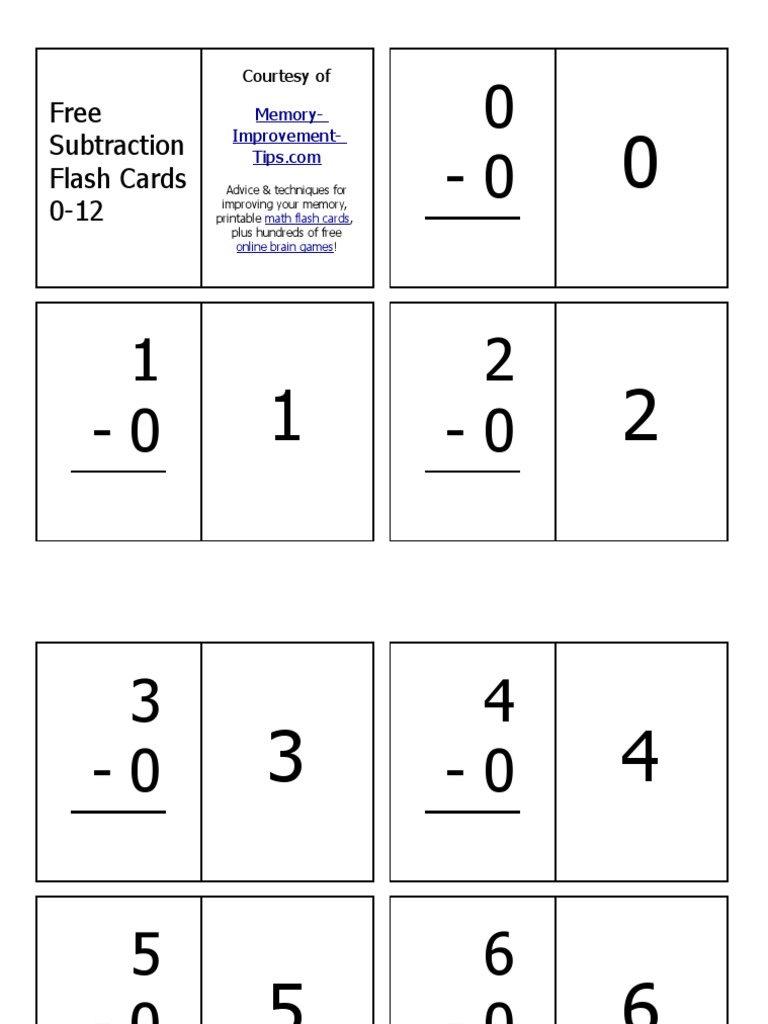 Subtraction Flashcards-Ss | PDF | Sports & Recreation | Games & Activities